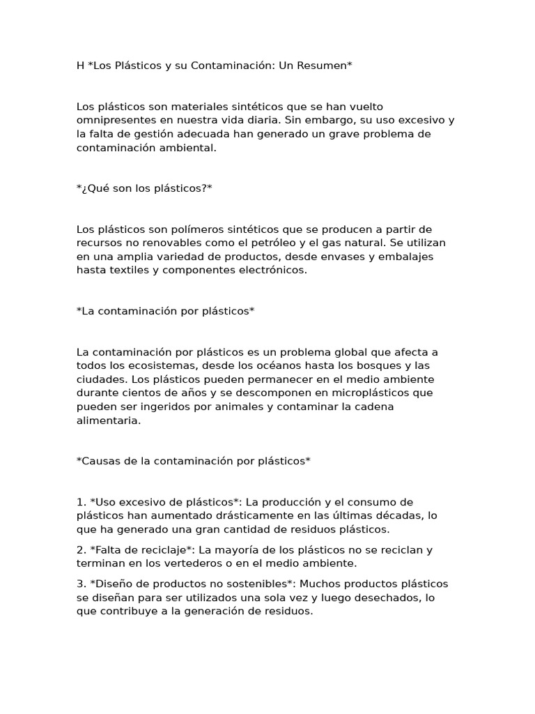 Los Plásticos y Su Contaminación | PDF | El plastico | Residuos