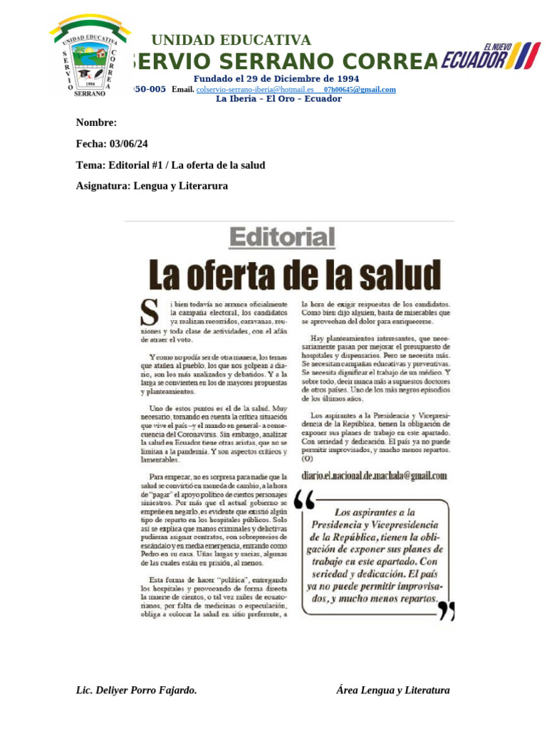 Tarea Lyl - Editorial #1 | PDF