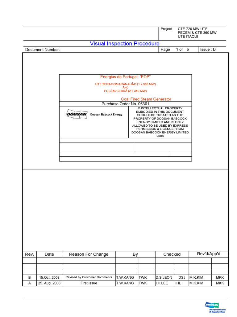0002B-Visual Inspection Procedure | PDF | Welding | Construction