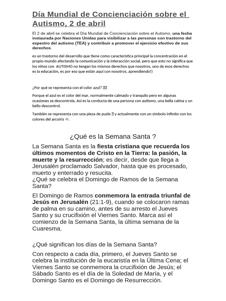 Día Mundial del Autismo: Concienciación y Derechos | PDF