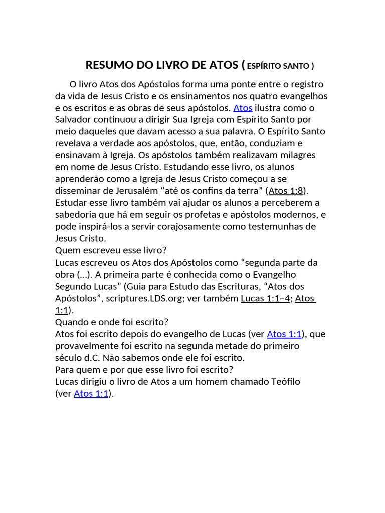 RESUMO DO LIVRO DE ATOS | PDF