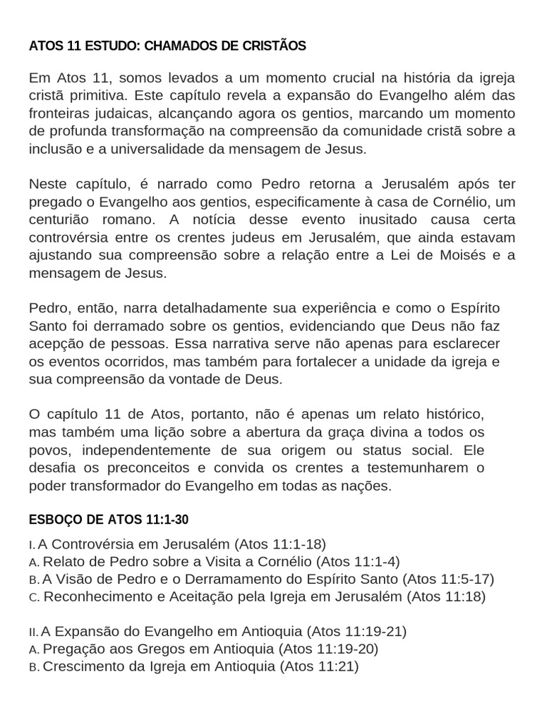 Atos 11 Estudo_ Chamados de Cristãos | PDF | Atos dos apóstolos | Jesus