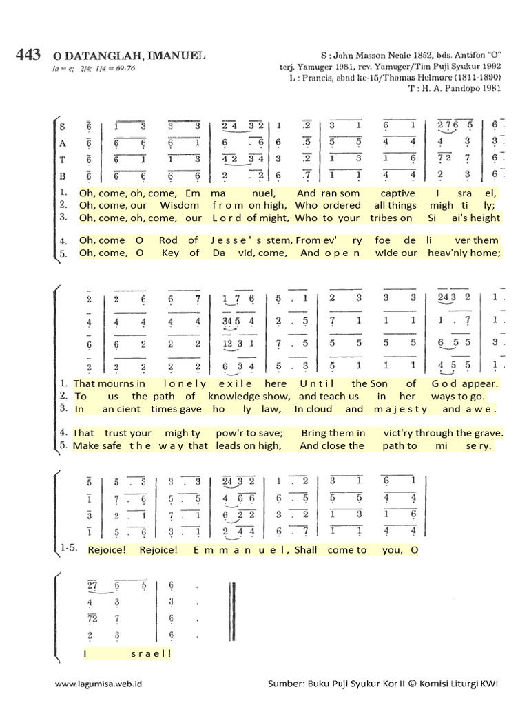 PS 443 Oh Datanglah Imanuel (English Version) | PDF
