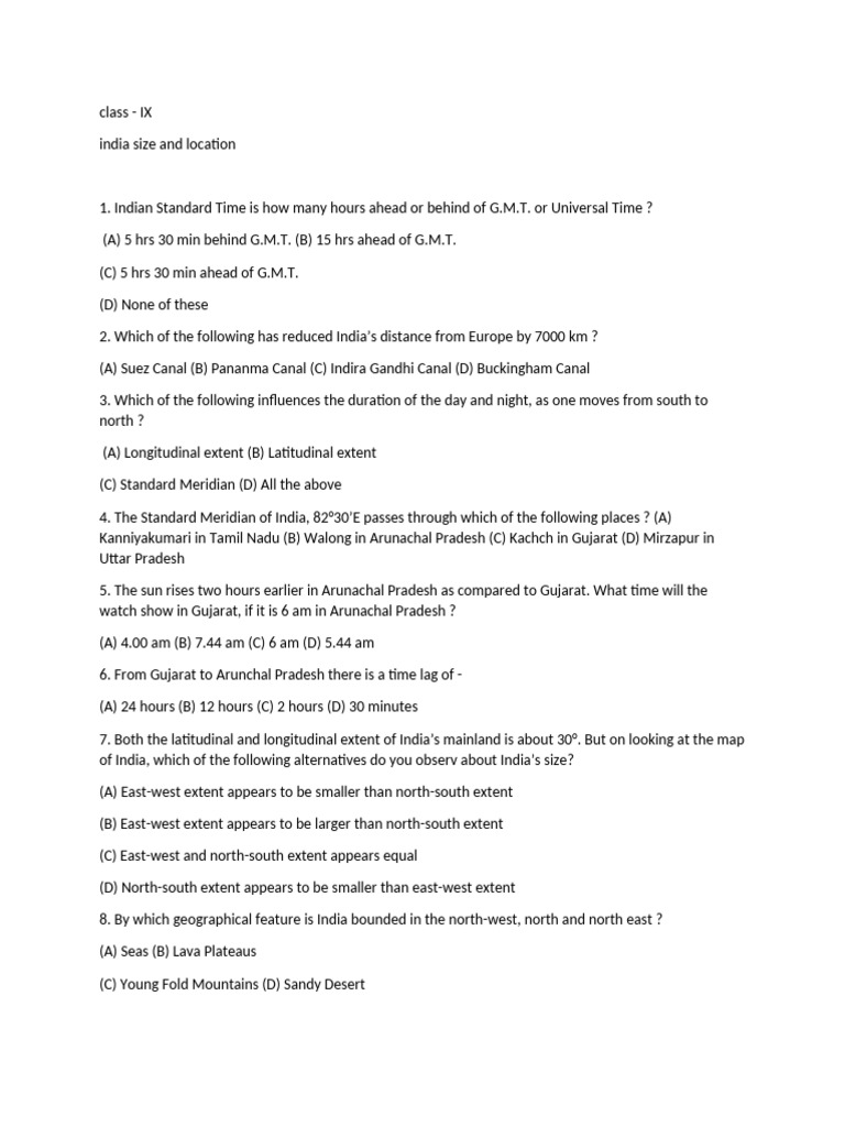 India-Size and Location DPP | PDF