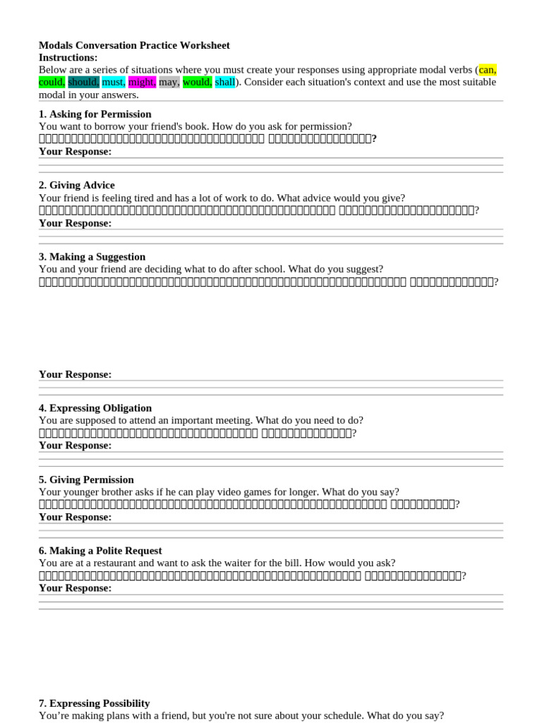 Conversation Scenario M3 MODALS Work Sheet | PDF