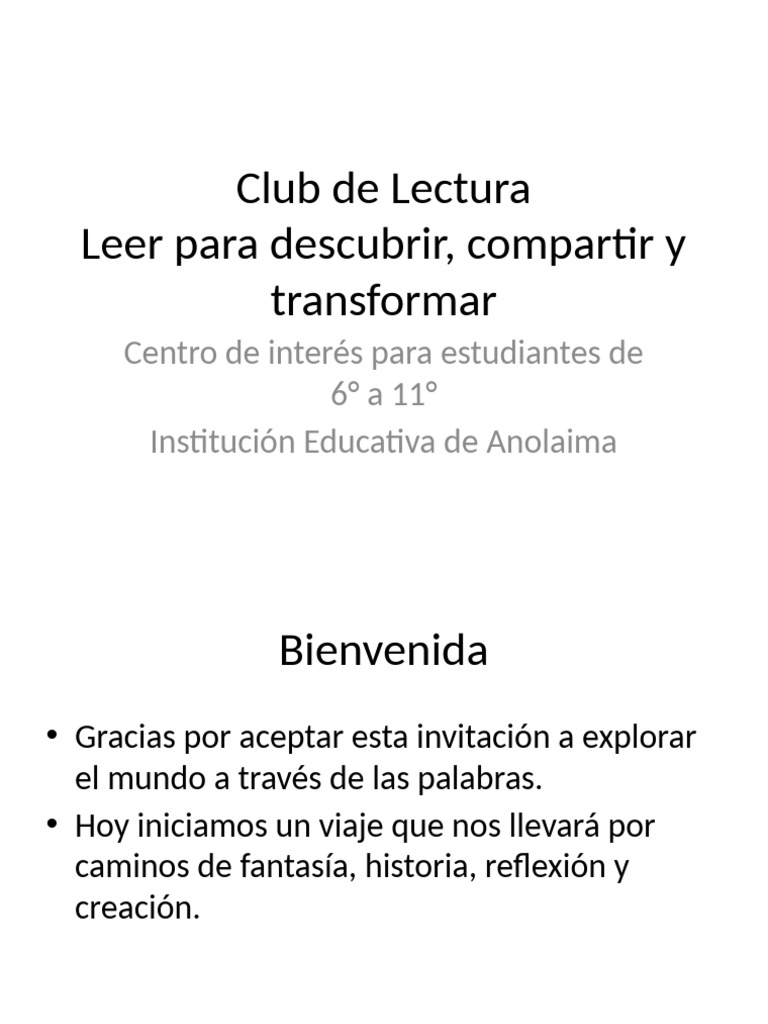 Club de Lectura: Fomentando la Lectura | PDF