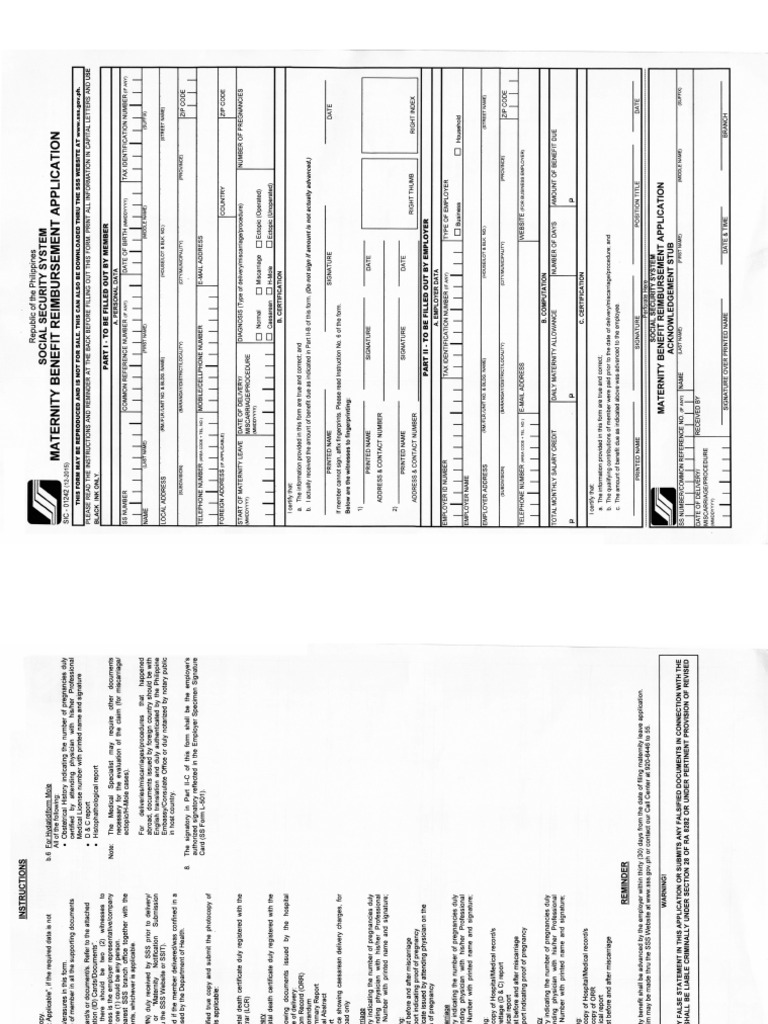 SSS Maternity Reimbursement Application Form | PDF