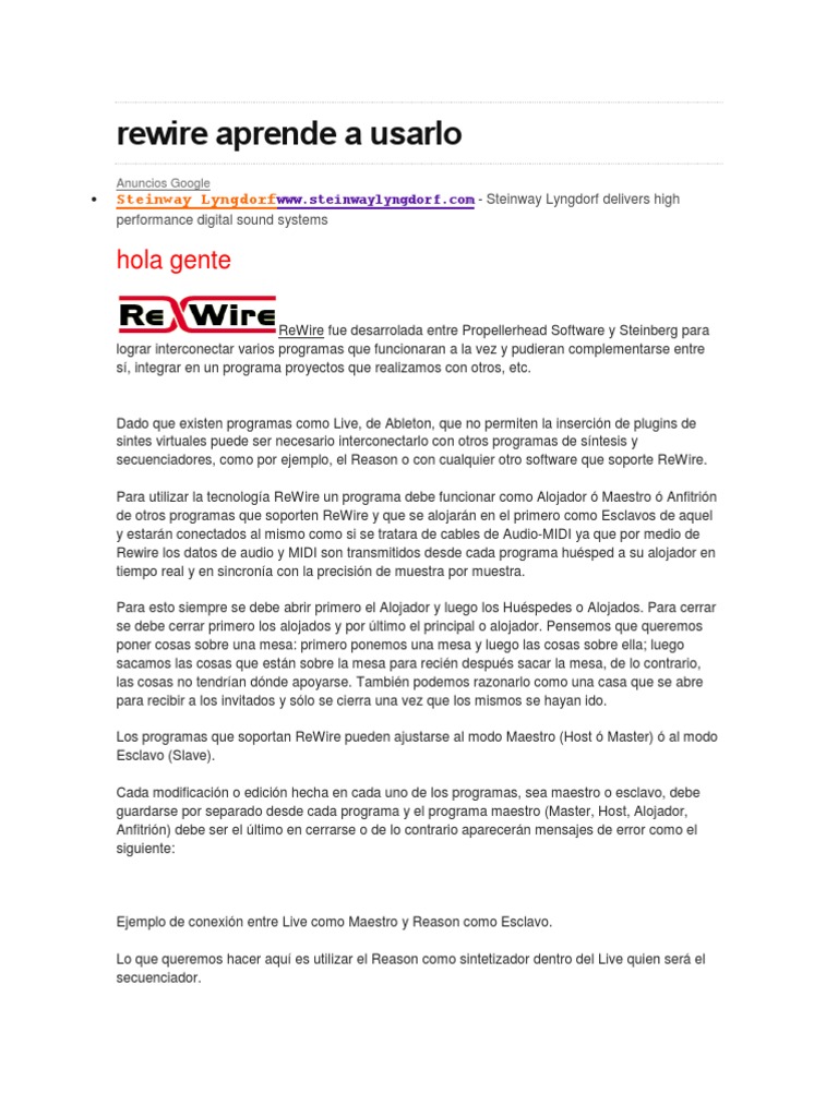 Guía de uso de ReWire para músicos | PDF | Tecnología de medios | Software