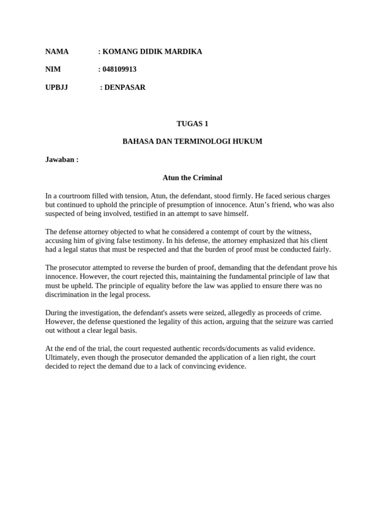 Tugas 1 Bahasa Dan Terminologi Hukum | PDF