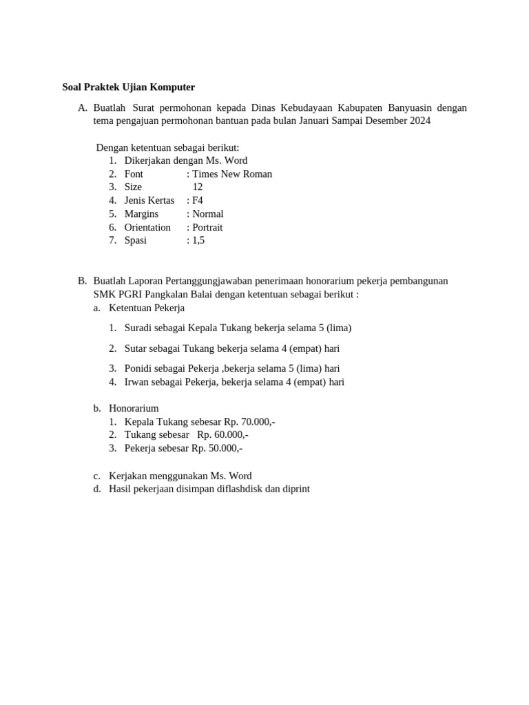 Soal Praktek Ujian Komputer | PDF