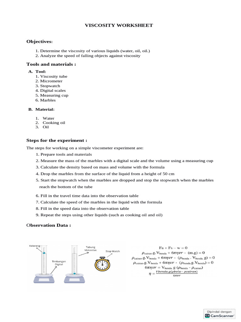 Worksheet Viskositas Revisi (English) | PDF