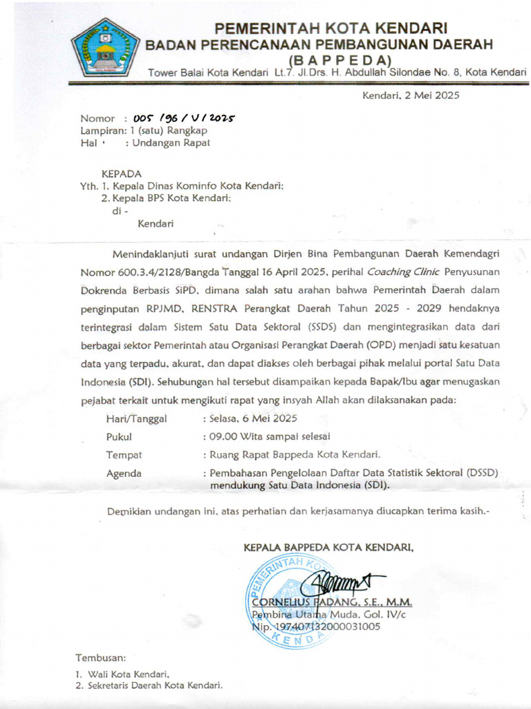 Undangan Rapat Bappeda | PDF