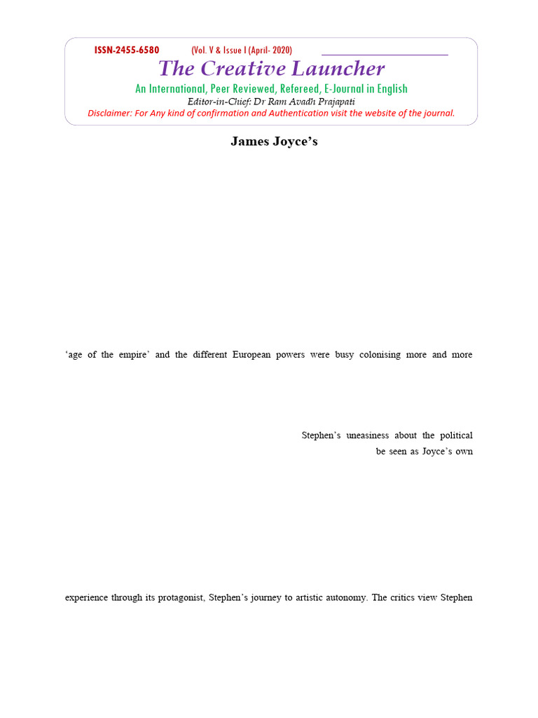 Construction of Ireland in James Joyces A Portrai | PDF | A Portrait Of ...
