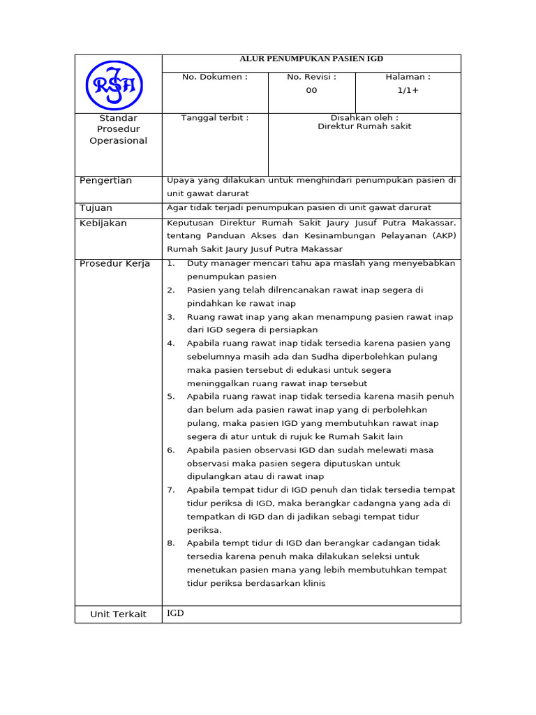 Spo Alur Penumpukan Pasien Igd | PDF