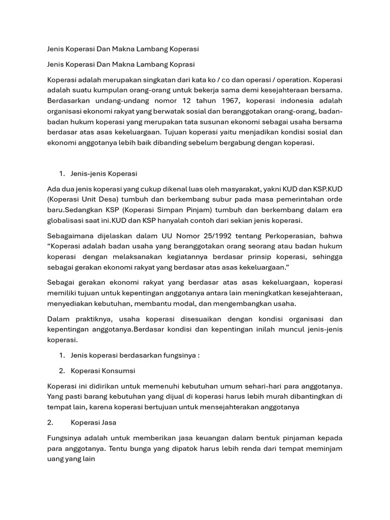 Jenis Koperasi Dan Makna Lambang Koperasi | PDF