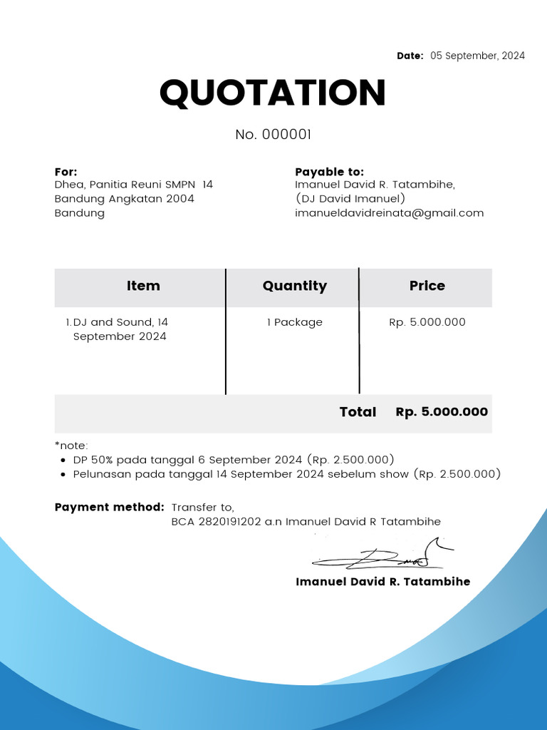 Contoh Quotation DJ September 2024 | PDF