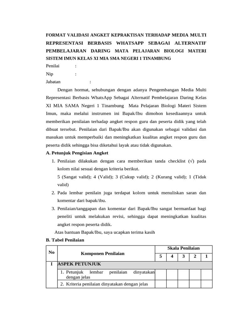 Validasi Angket Pembelajaran Biologi | PDF
