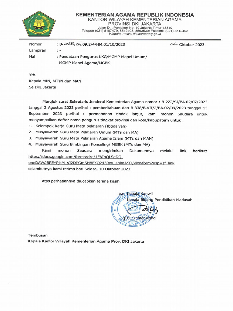 Pendataan Pengurus KKG-MGMP | PDF