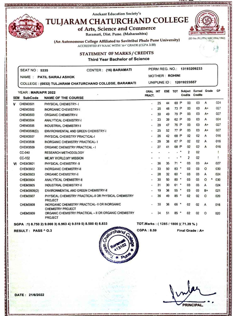Ty BSC Marksheet | PDF