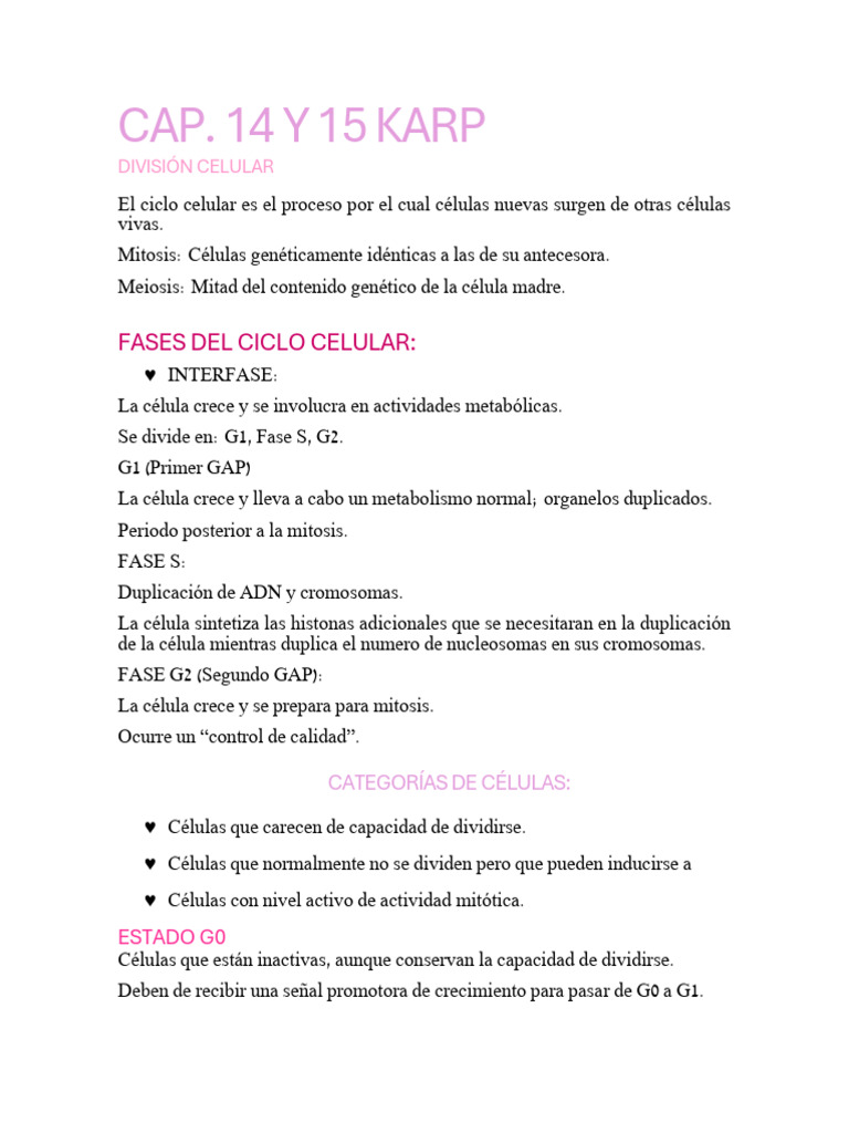 Biología Karp Resumen | PDF | Ciclo celular | Biología Molecular