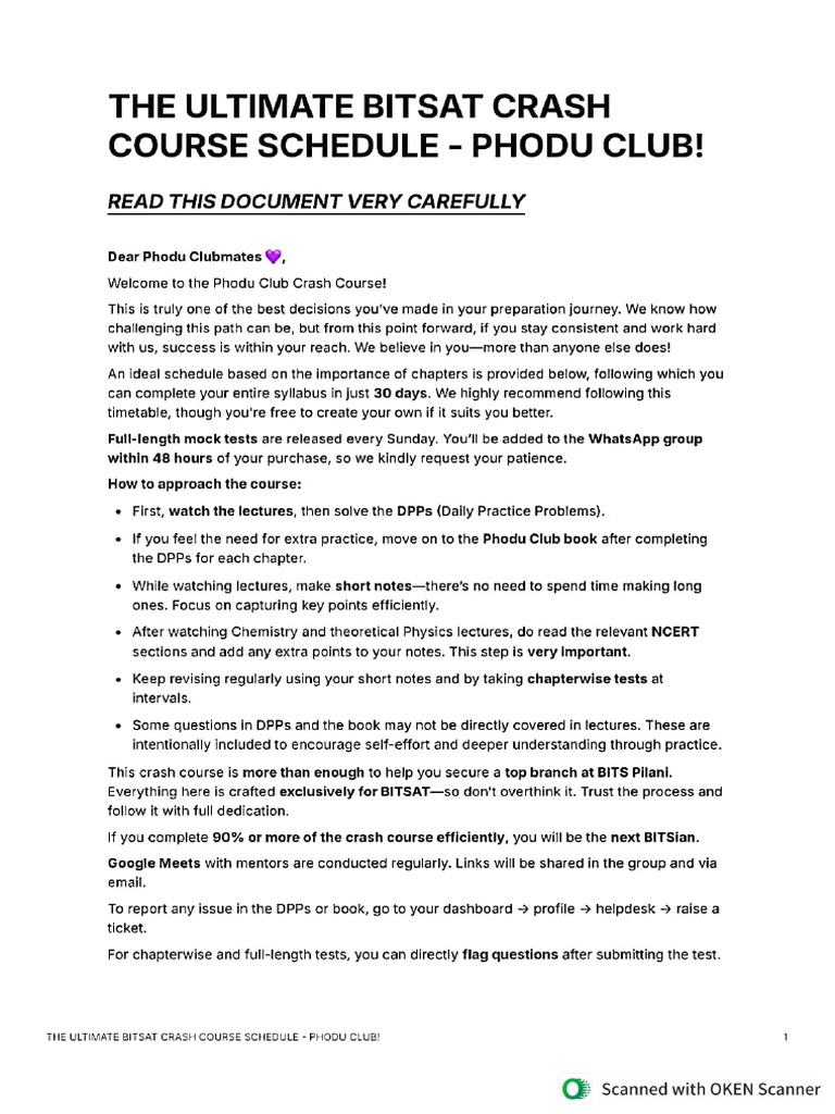 Crash Course Schedule and Plan | PDF