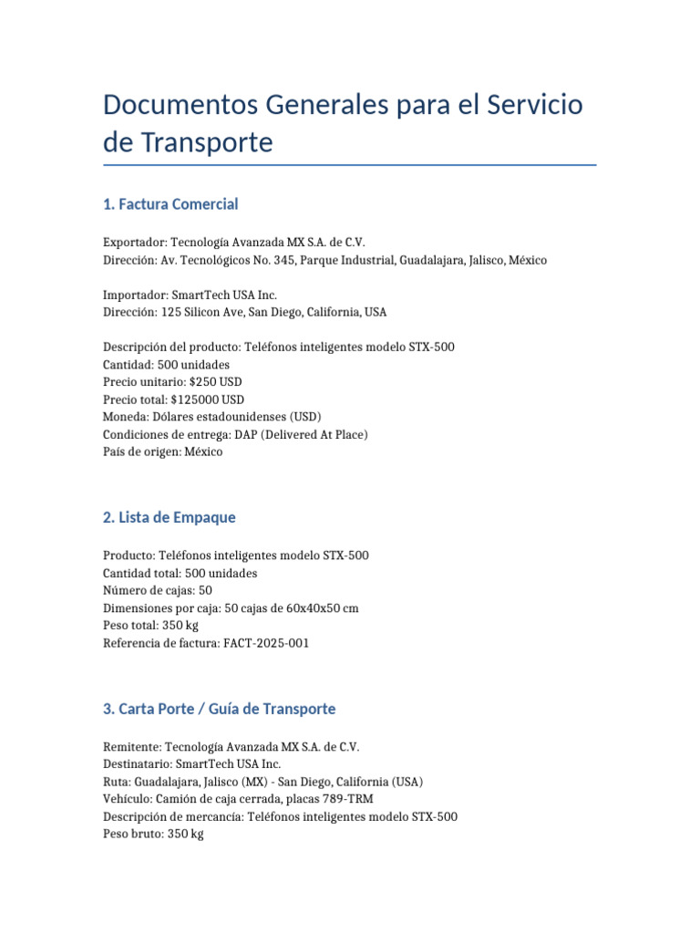 Ejemplos Documentos Transporte Telefonos | PDF