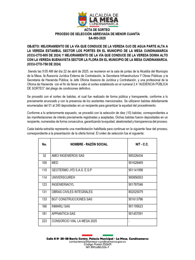 Acta de Sorteo-1 | PDF