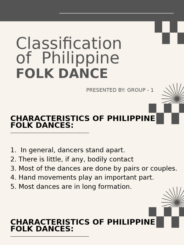 Group 1 Classification Characteristics of Philippine Folk Dance (1) | PDF