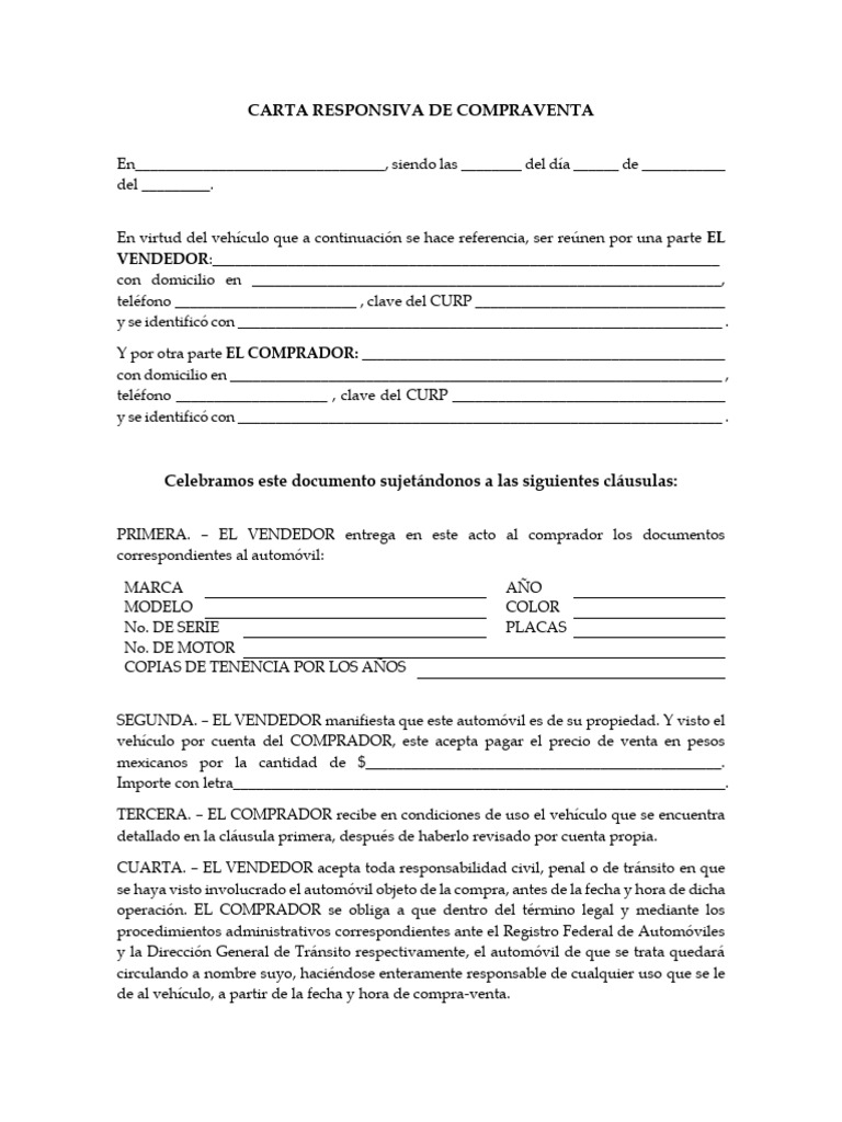 Carta Responsiva de Compraventa | PDF