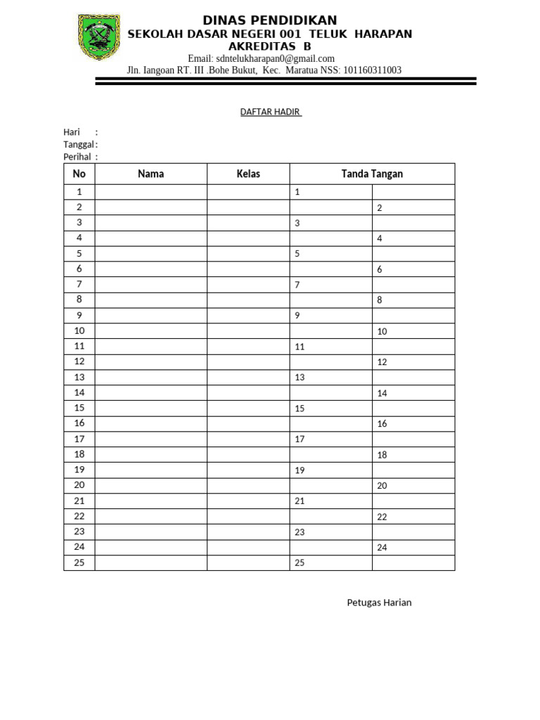 Contoh Daftar Hadir Siswa TTS | PDF
