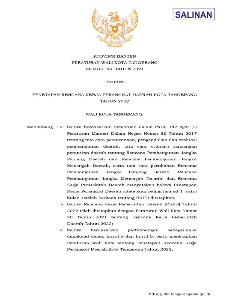 Perwal No 58 Tahun 2021 | PDF