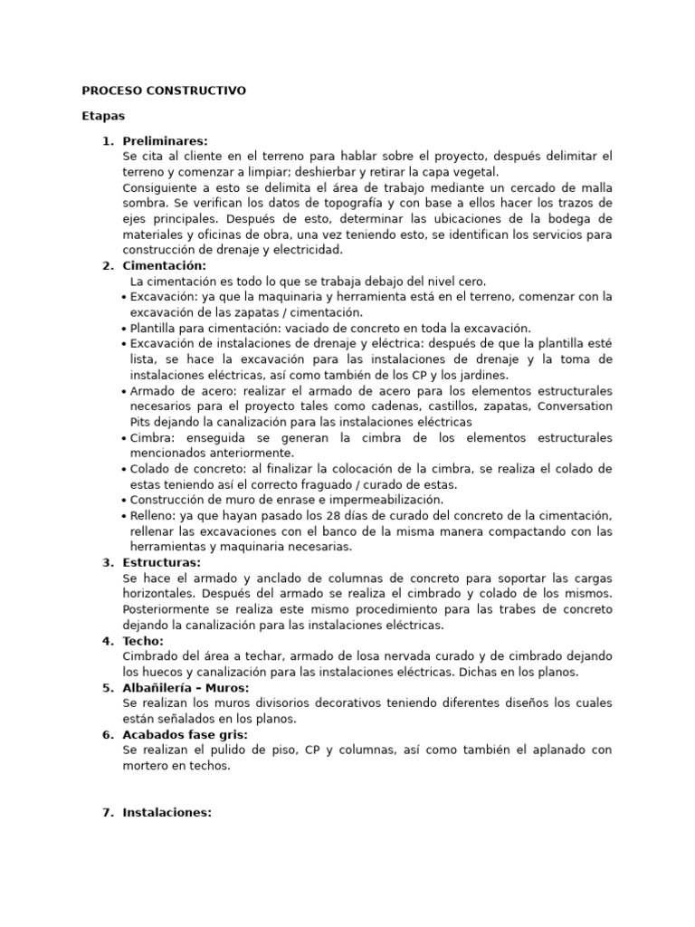 PROCESO CONSTRUCTIVO | PDF | Fundación (Ingeniería) | Hormigón