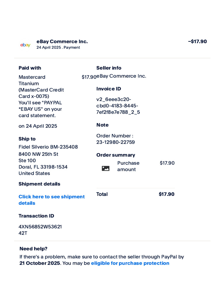 PayPal - Transaction Details | PDF