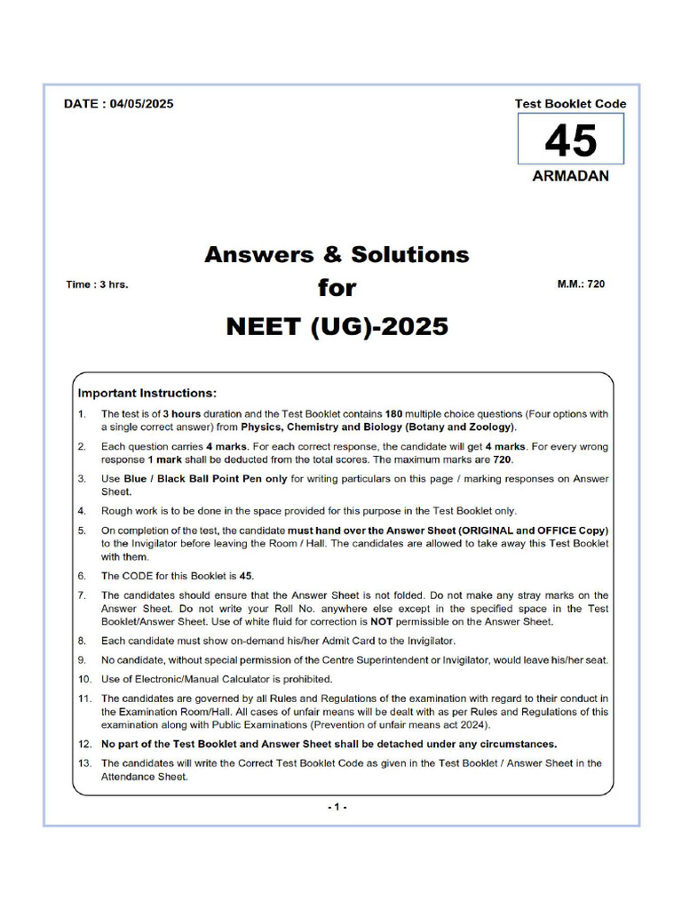 Neet 2025 Paper - 250505 - 142205 | PDF