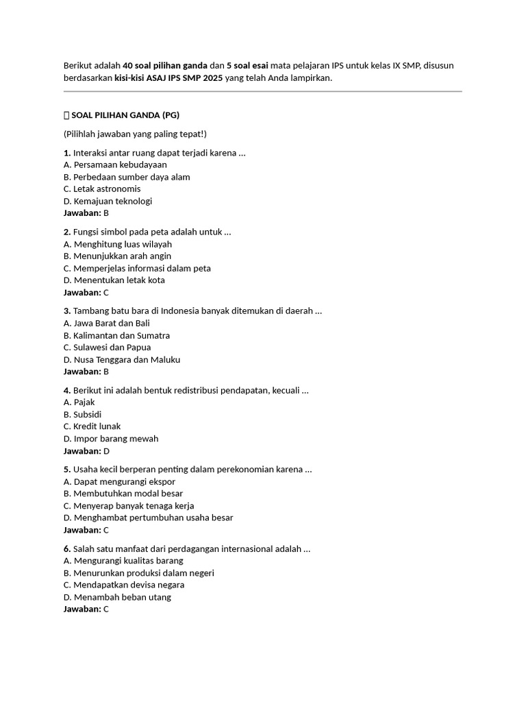 LATIHAN ASAJ IPS PAKET 1 | PDF