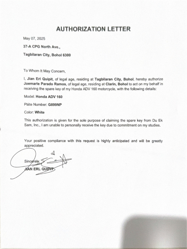 Authorization Letter Scanned | PDF