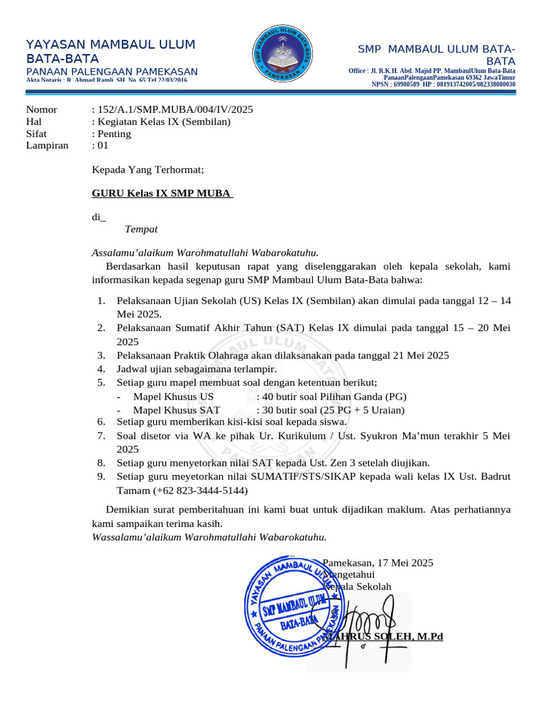 Surat Pemberitahuan Guru 2025 | PDF