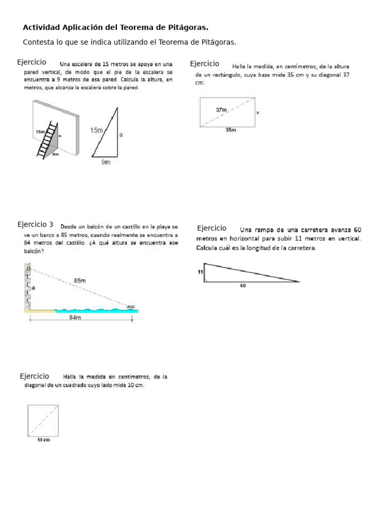 Actividad Aplicación del Teorema de Pitágoras | PDF