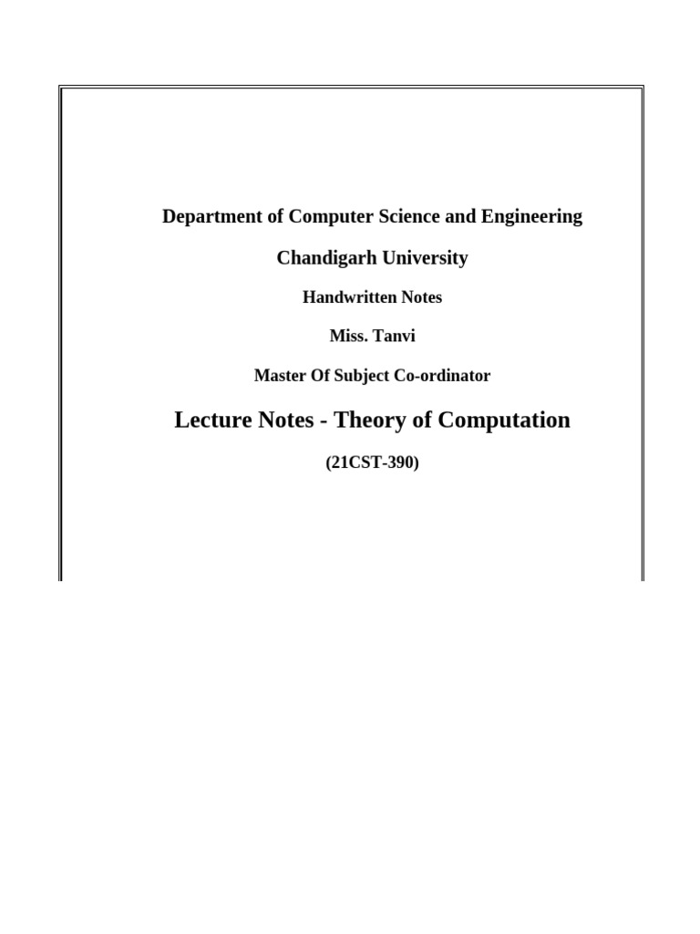 Theory Of Computation Handwritten Notes Pdf Theory Of Computation Mathematical Logic