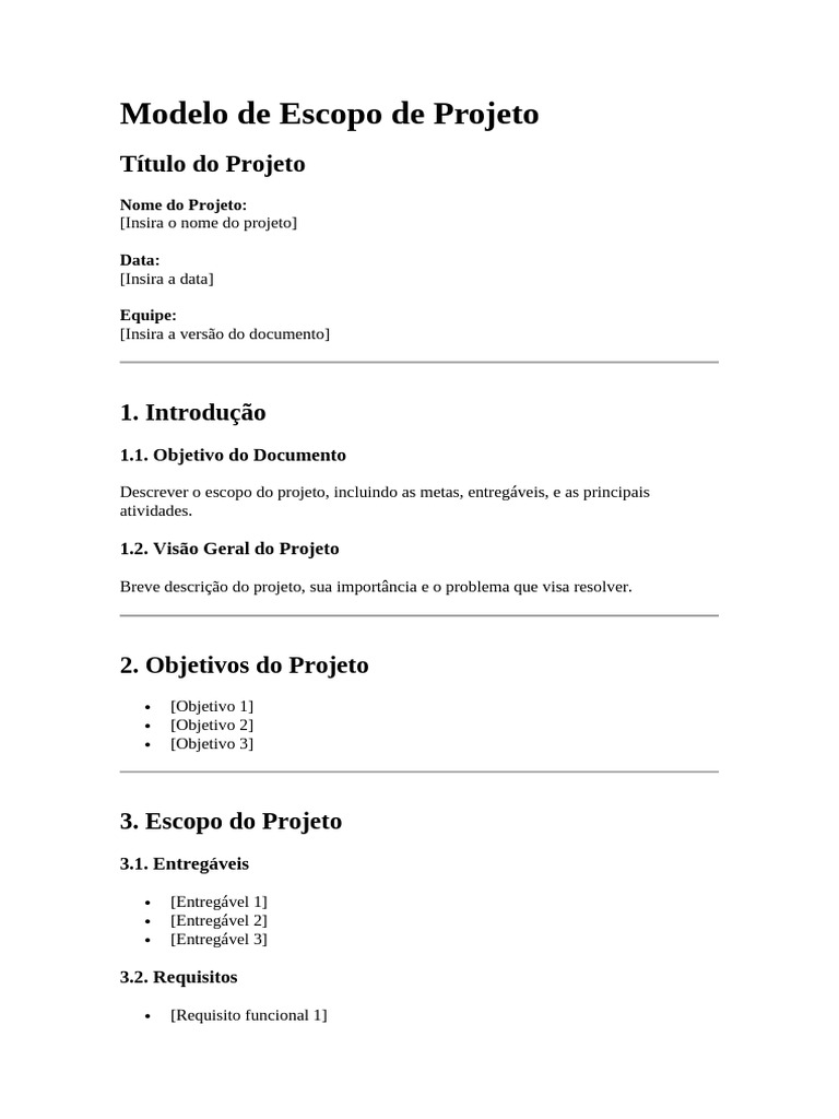 Modelo de Escopo de Projeto | PDF
