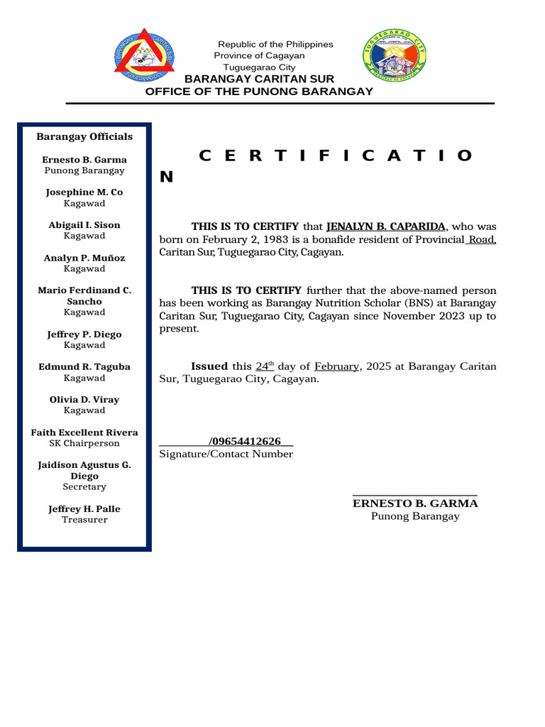 Certification VILMA O. BALBAL | PDF