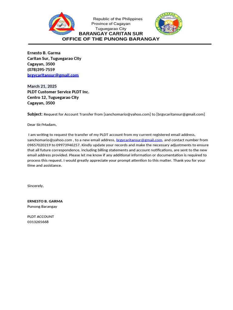 PLDT Request Letter | PDF