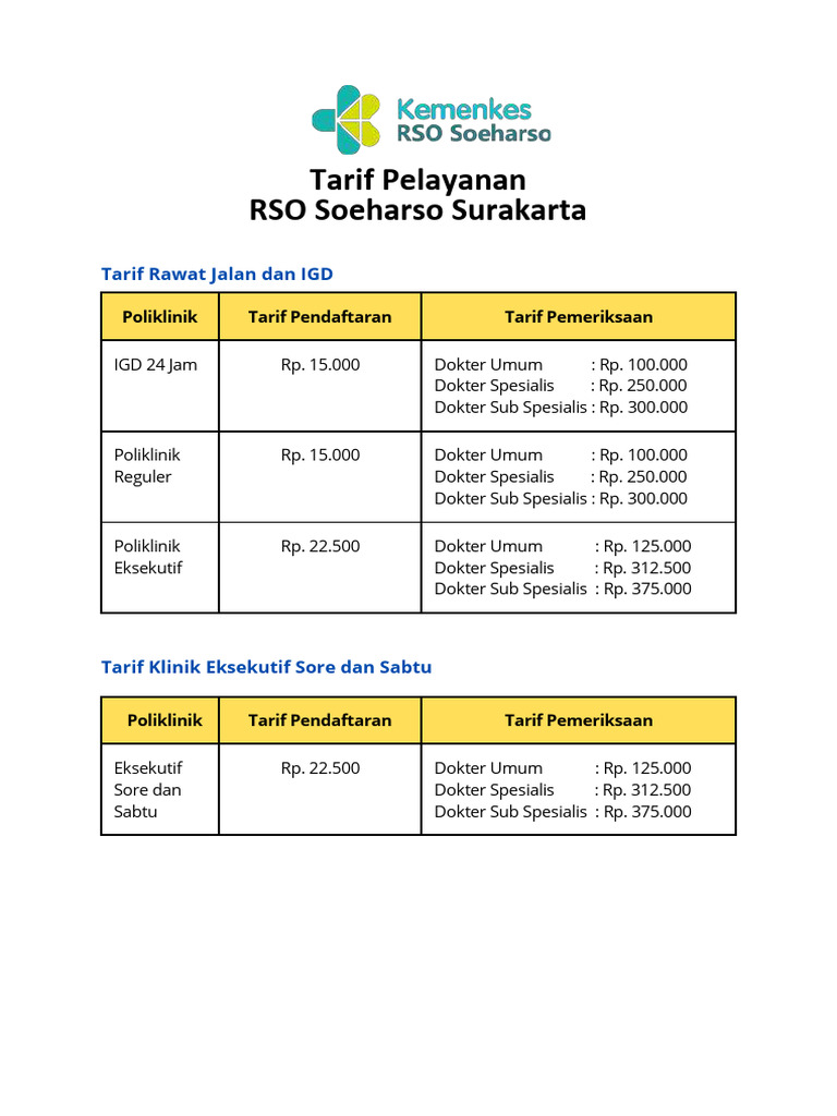 Tarif Pelayanan RSO 10okt 2024 | PDF