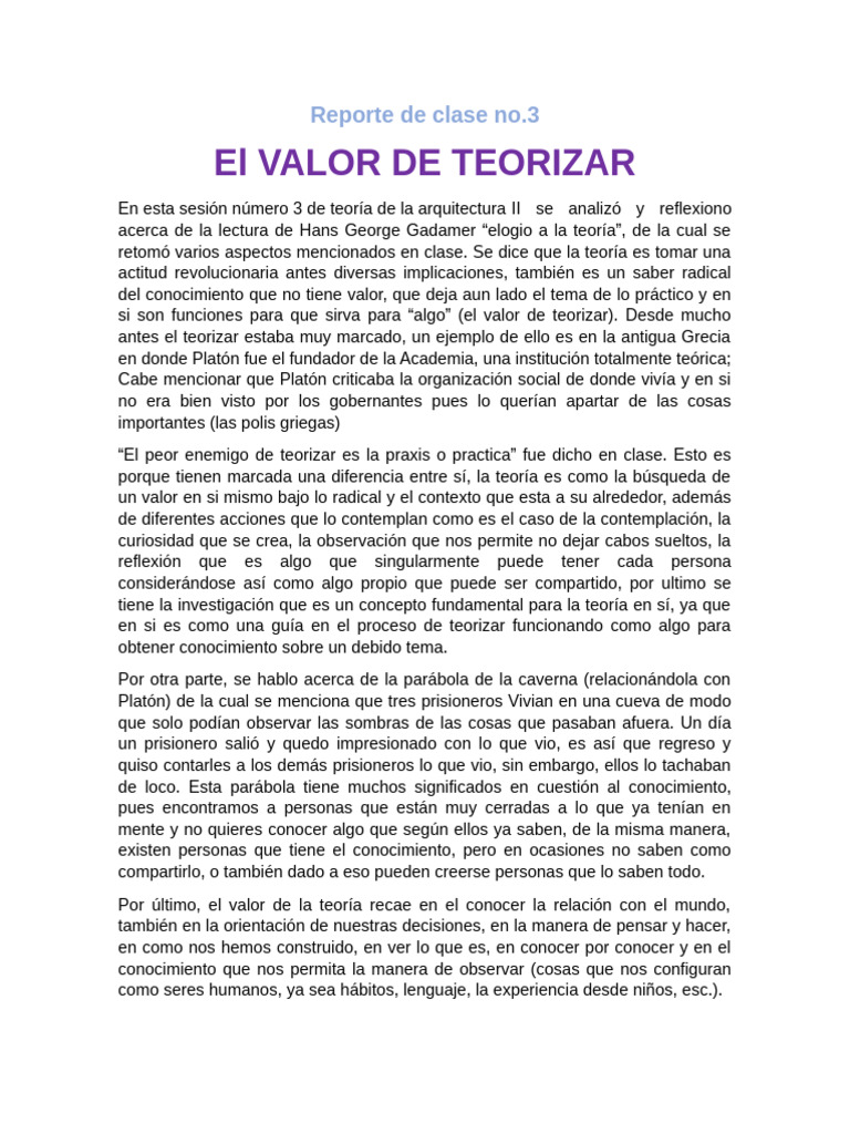 Reporte de Clase No 3 | PDF | Teoría | Conocimiento