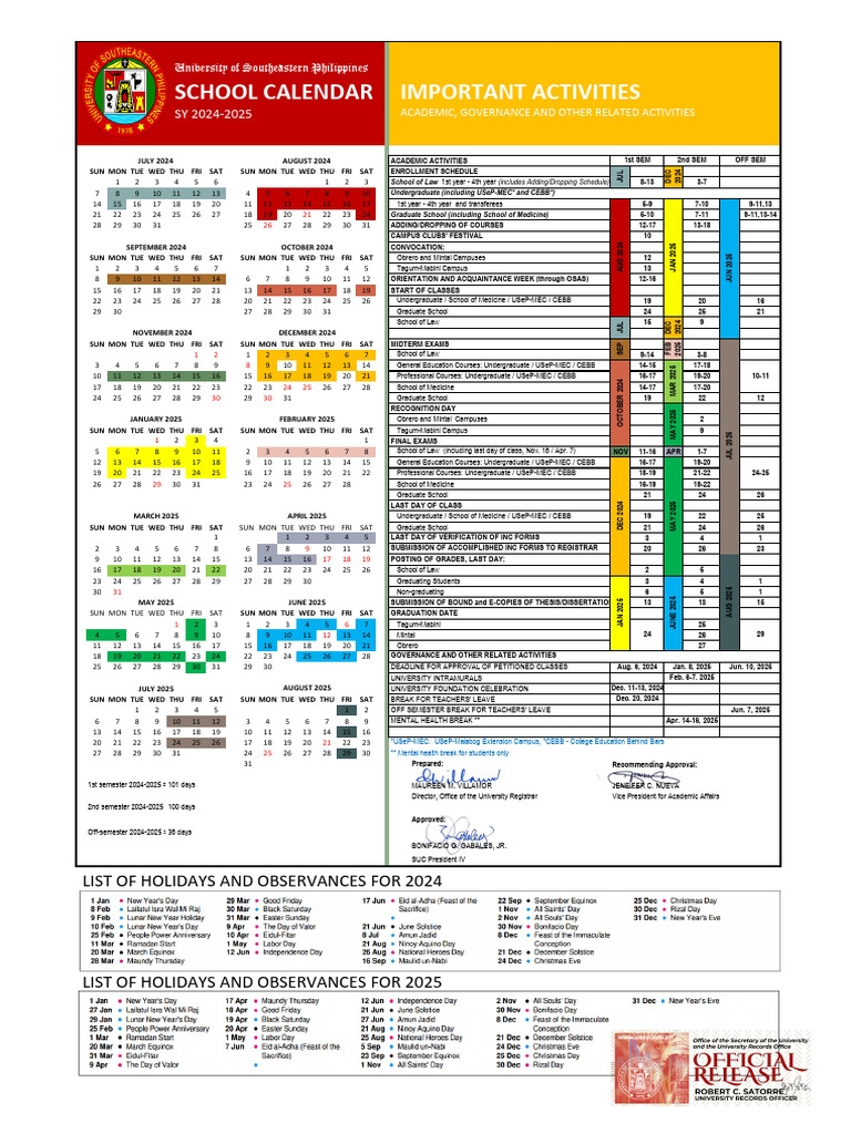SY 2024-2025 School Calendar | PDF | Educational Stages | Higher Education