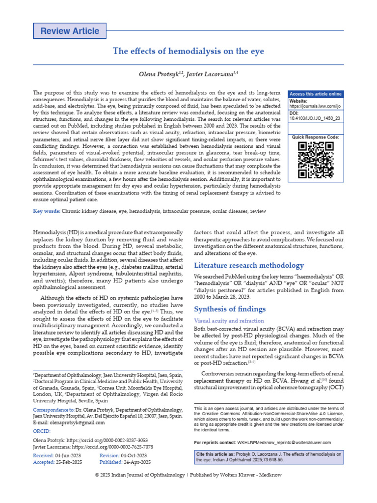 The Effects of Hemodialysis On The Eye.4 | PDF | Glaucoma | Hemodialysis