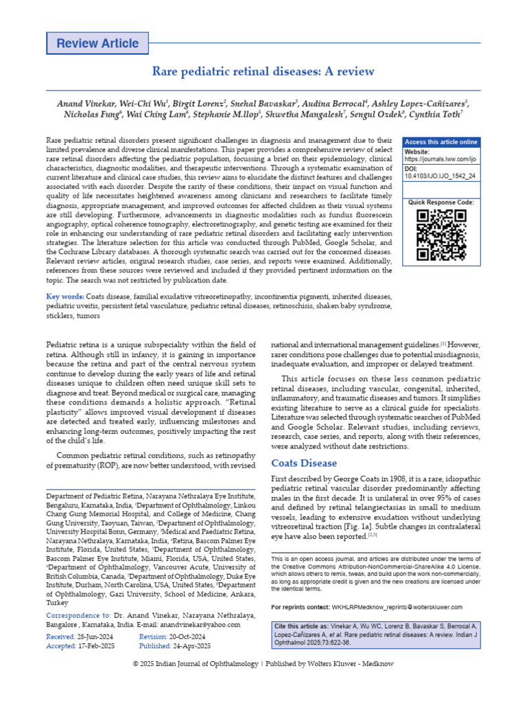 Rare Pediatric Retinal Diseases A Review.2 | PDF | Retina | Medical ...