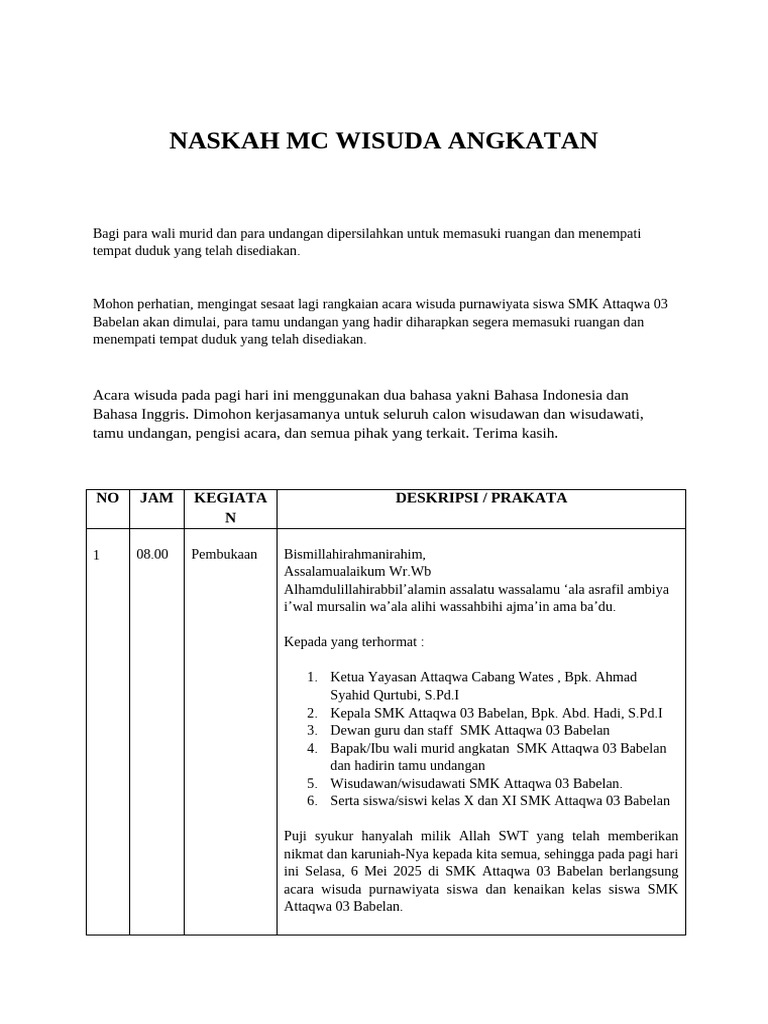 Naskah MC Wisuda (Indonesian) | PDF