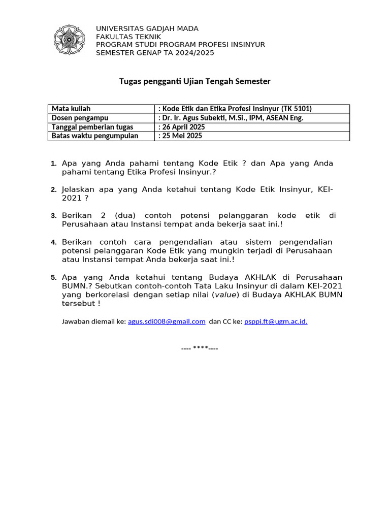 Tugas Kode Etik Dan Etika Profesi Insinyur - April 2025 Pak Agus ...