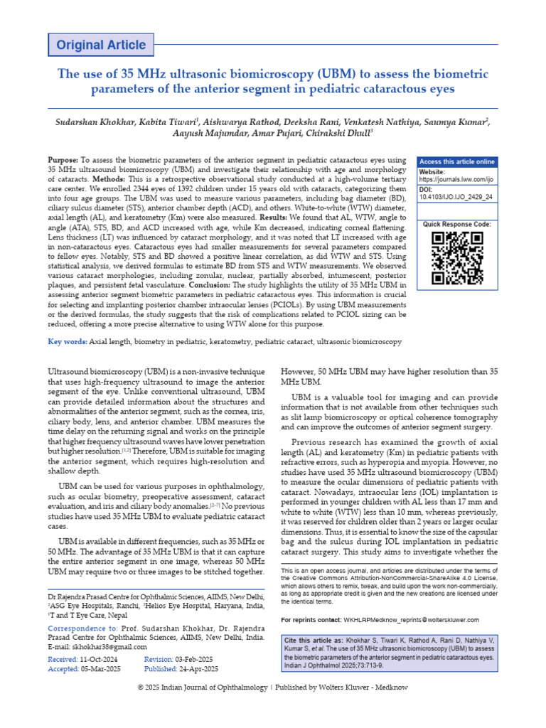 UBM Analysis of Pediatric Cataracts | PDF | Facial Features | Senses
